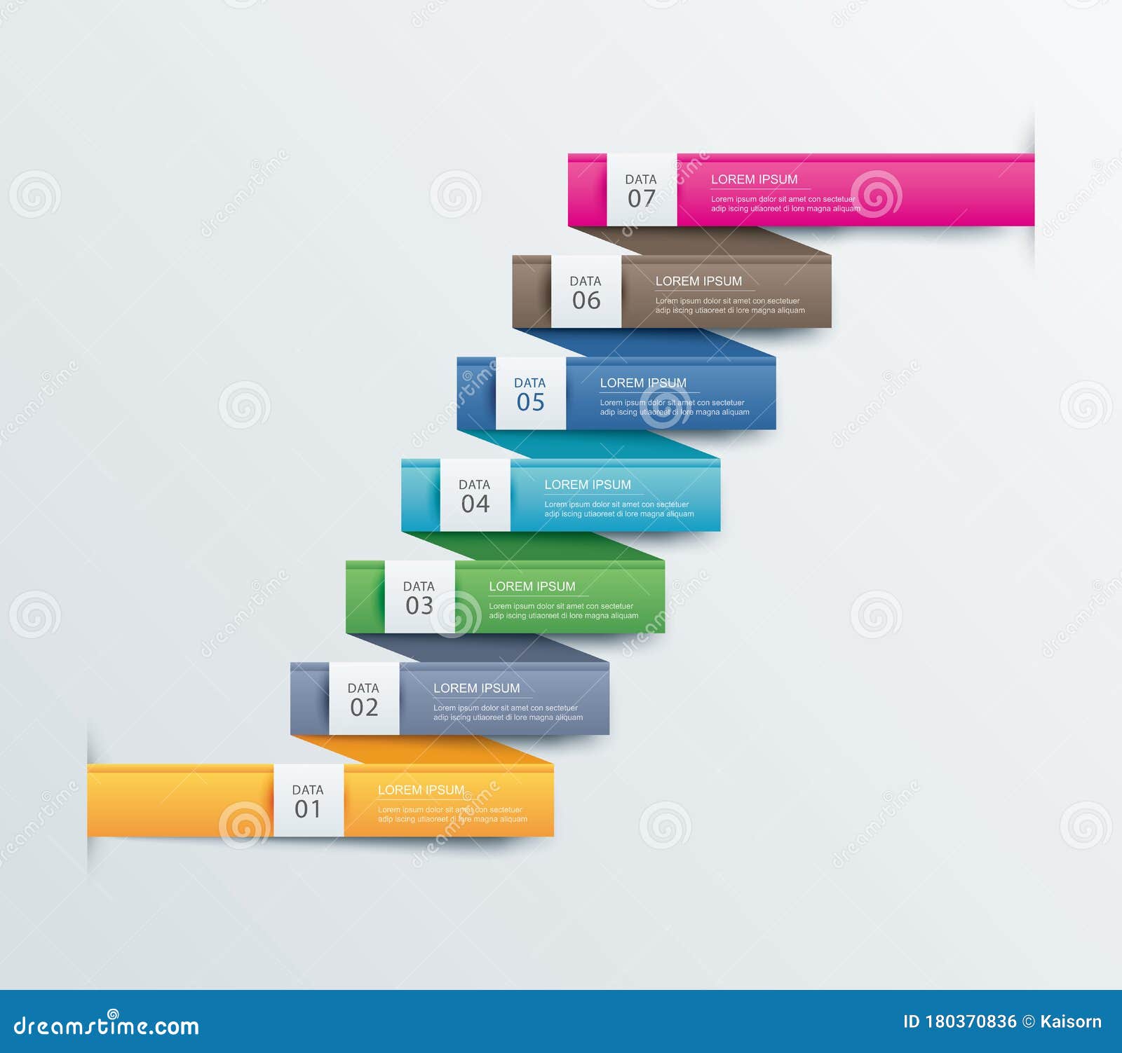 7 Data Step Infographics Timeline Tab Paper Index Template. Vector ...