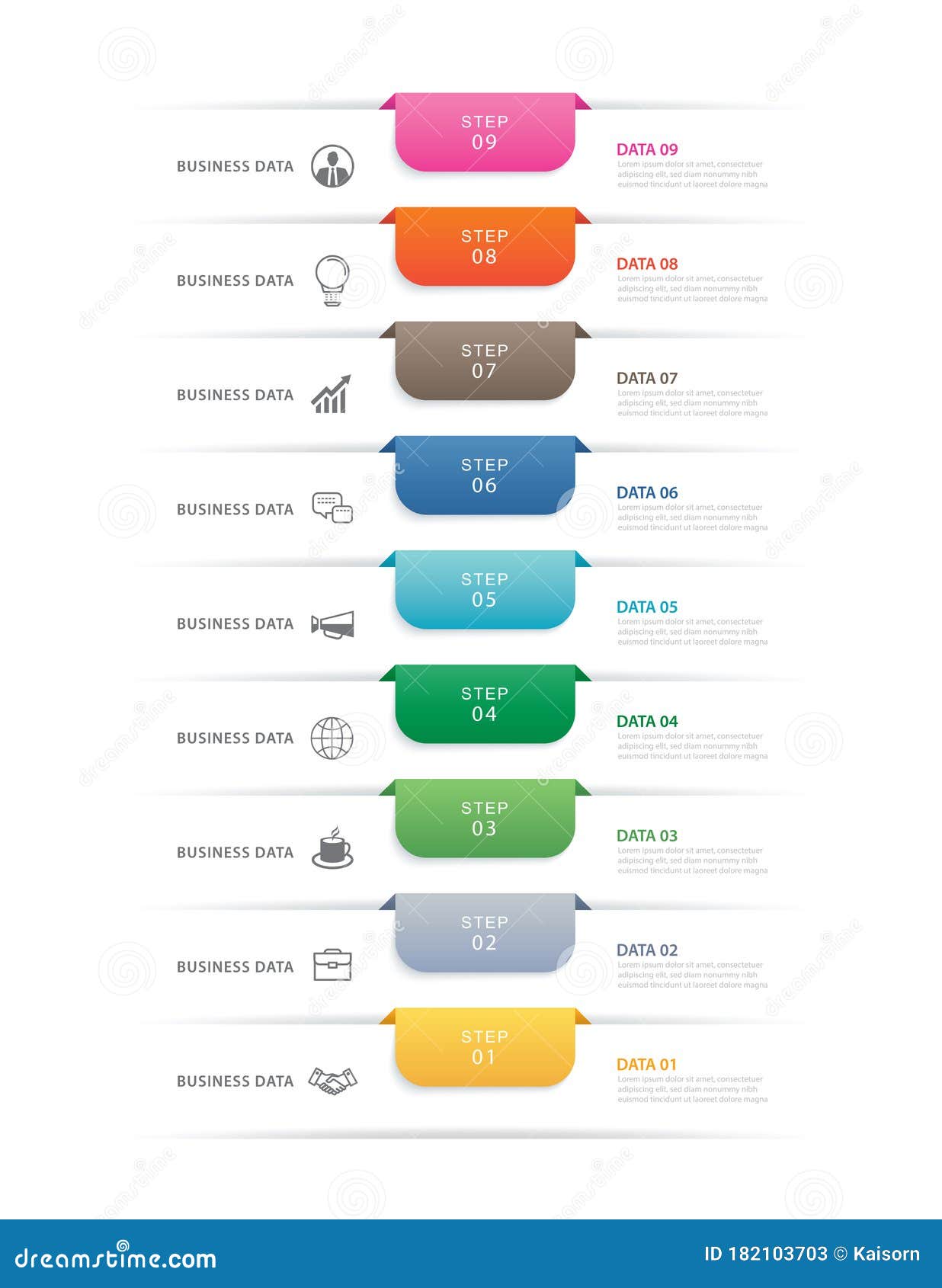 9 Data Step Infographics Timeline Tab Paper Index Template. Vector ...