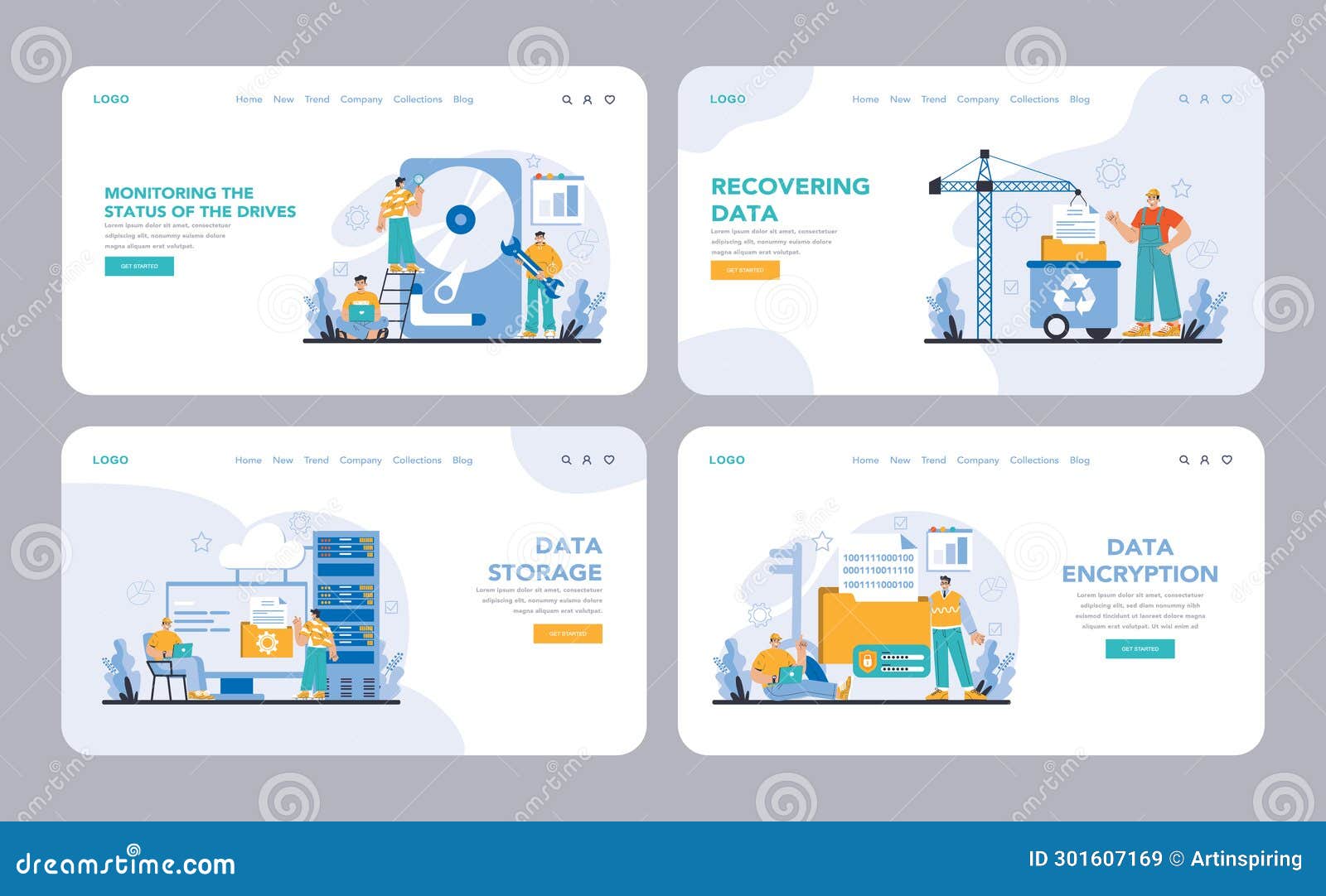 Data Storage Concept Flat Vector Illustration Stock Vector
