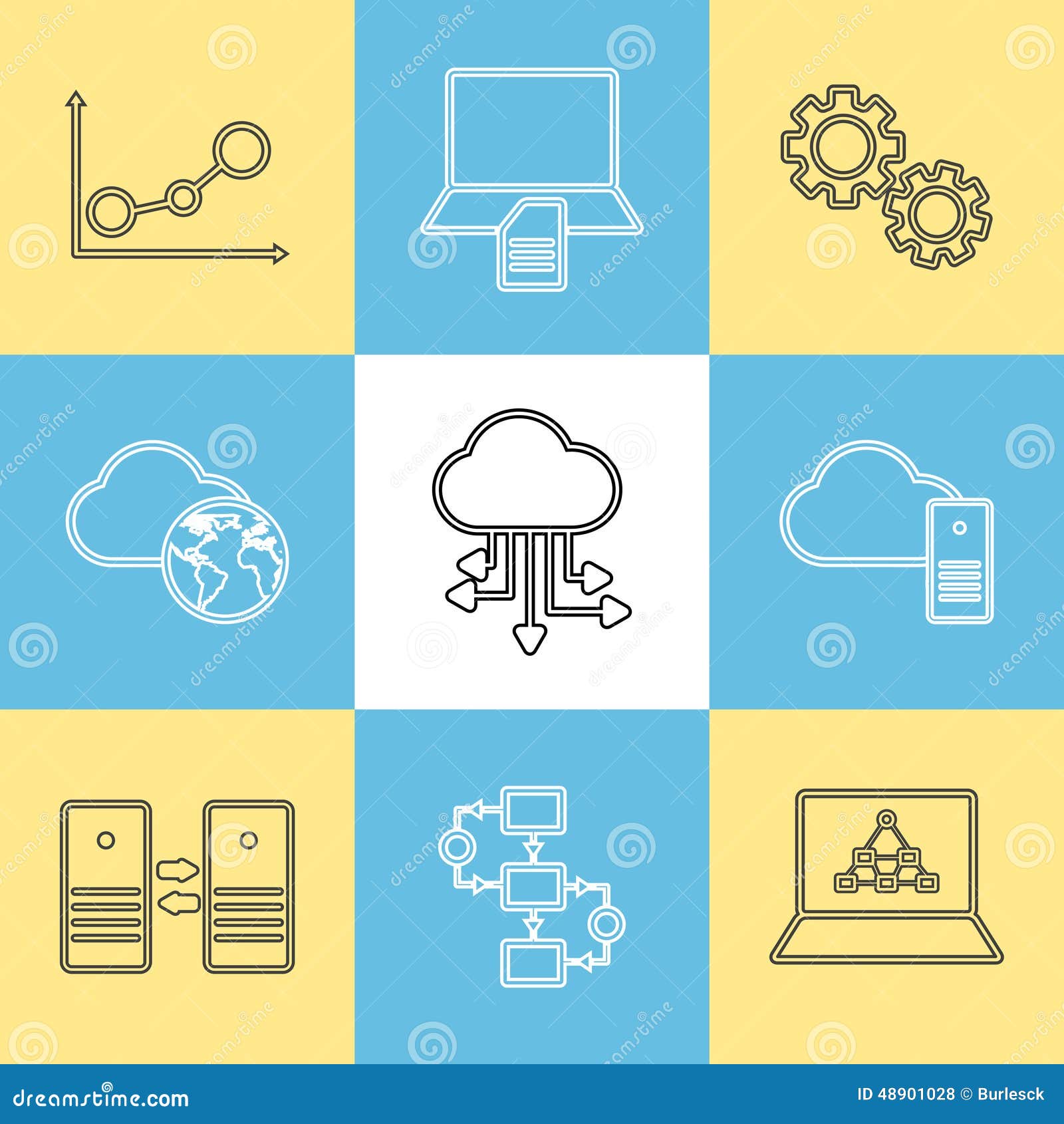 Data Storage, Data Analysis and Transfer Icons Stock Vector ...