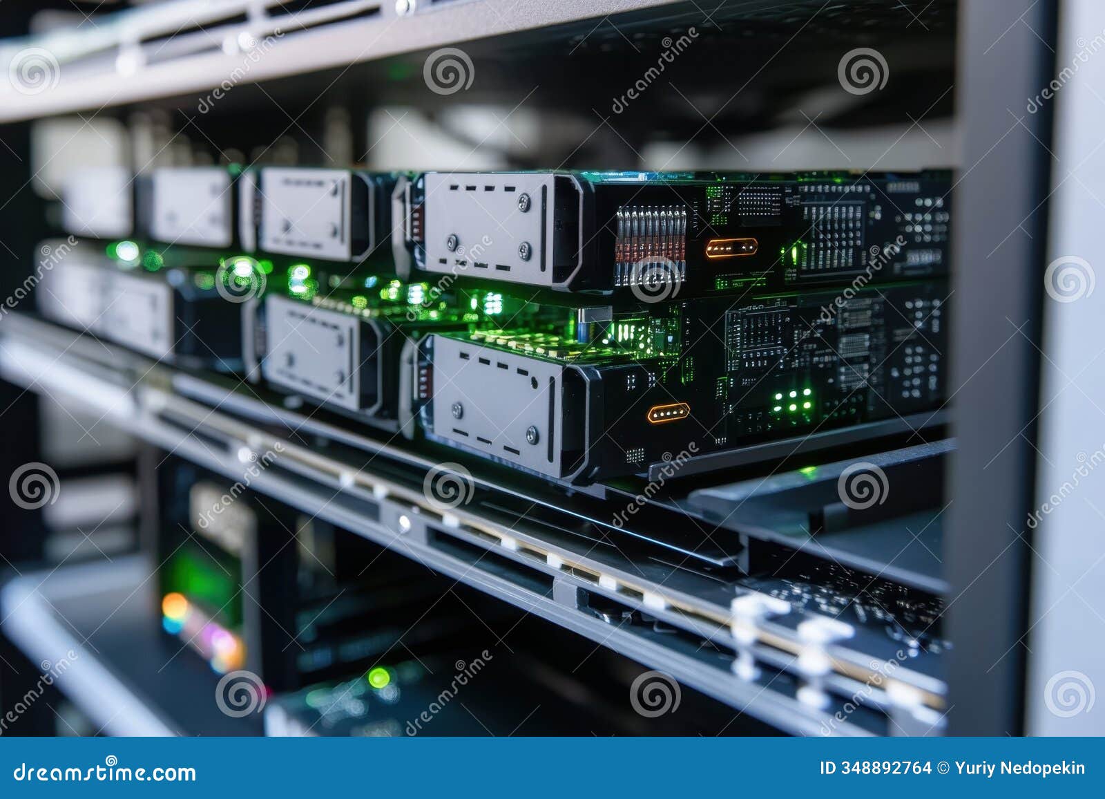 Data Storage Devices Illuminated in a Server Rack within a Technology ...