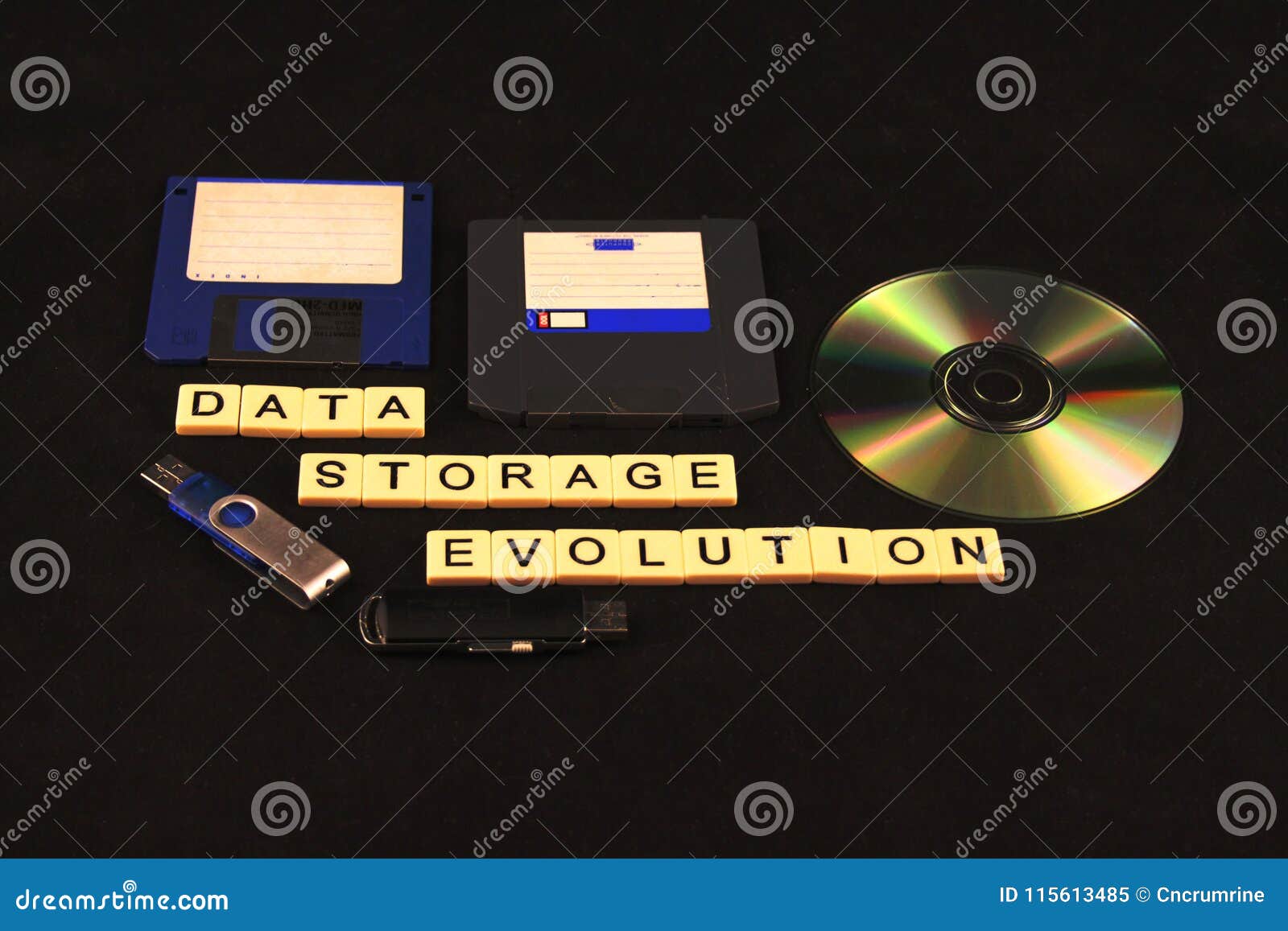 Data Storage Evolution Spelled Out in Tiles on a Black Background with ...