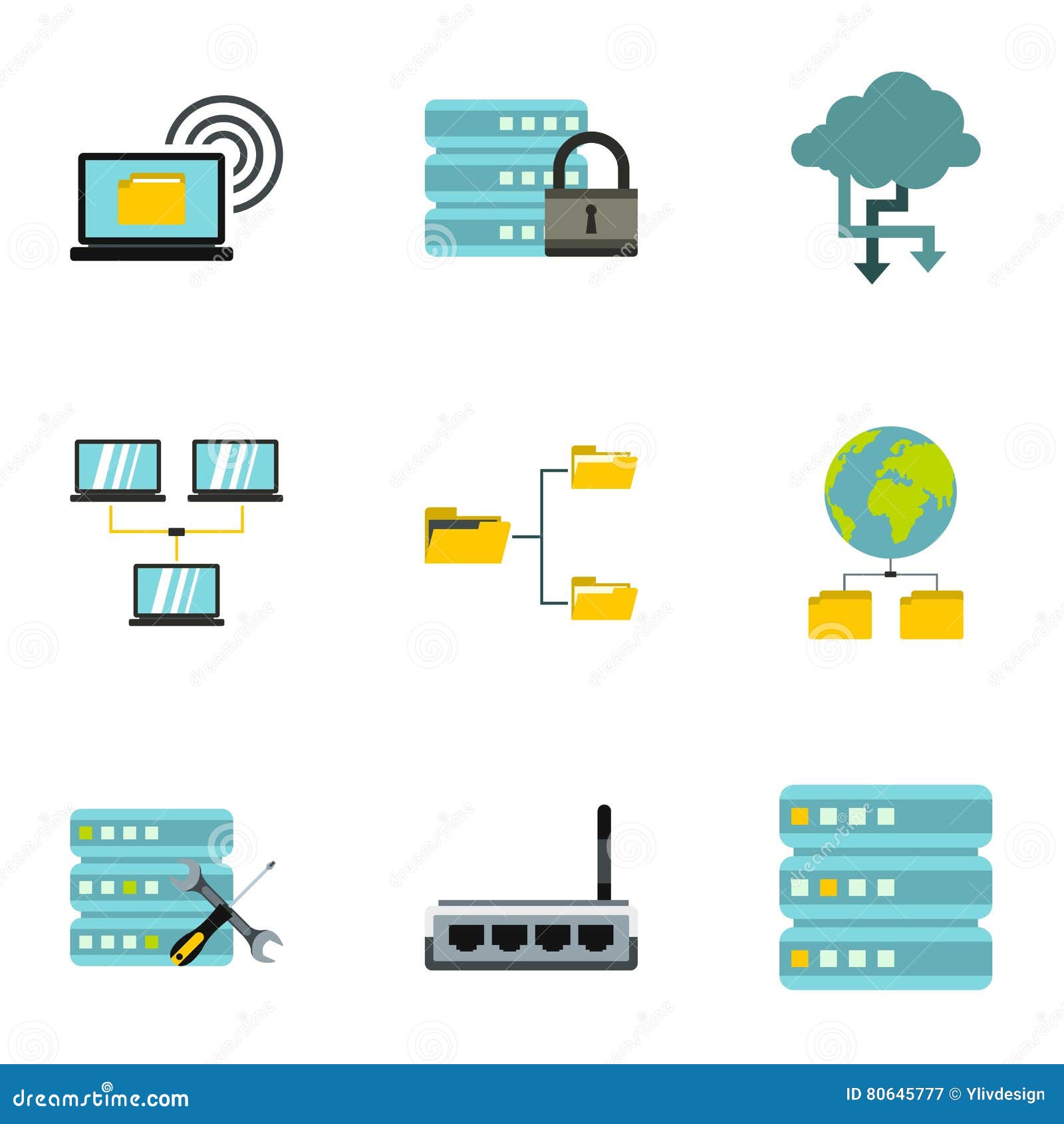 Data Storage Icons Set, Flat Style Stock Vector - Illustration of ...