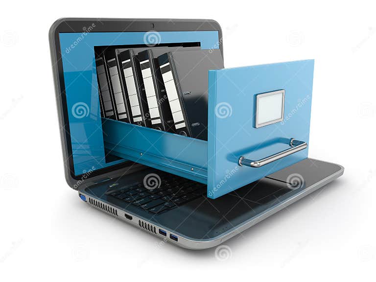 Data Storage. Laptop and File Cabinet with Ring Binders Stock ...