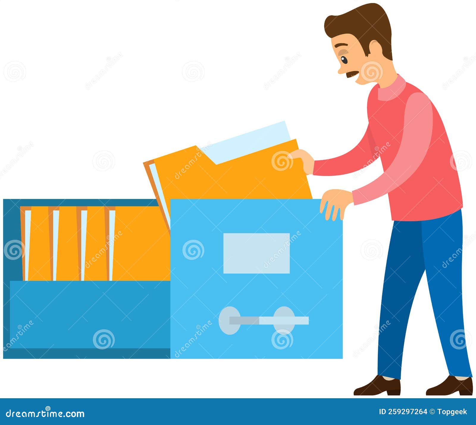 Data Storage on Portable Device. Man Stacking Folders with Information ...