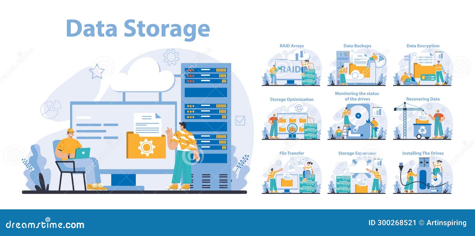 Data Storage Set. Flat Vector Illustration. Stock Vector - Illustration of management, network ...