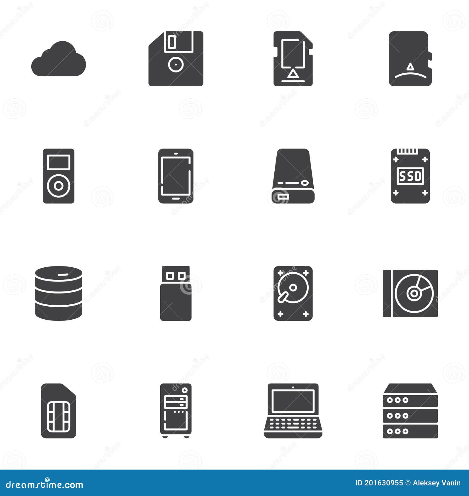 Data Storage Vector Icons Set Stock Vector - Illustration of cloud ...
