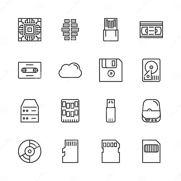 Data Storage Vector Line Icon Set Stock Vector - Illustration of floppy ...