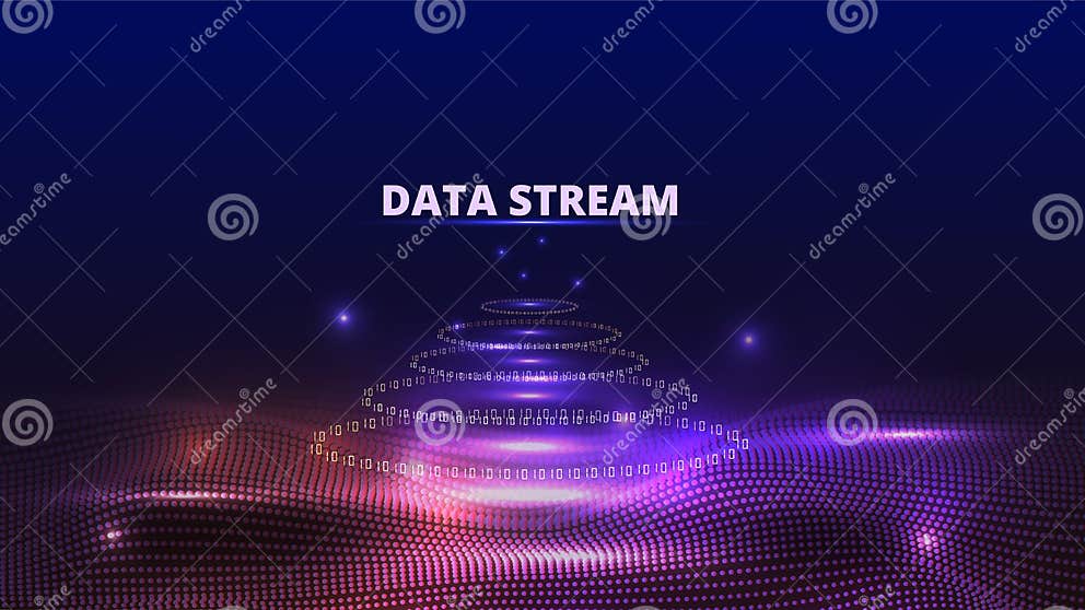 Data Stream Background. Binary Code Circle Flow. Abstract Music Wave ...