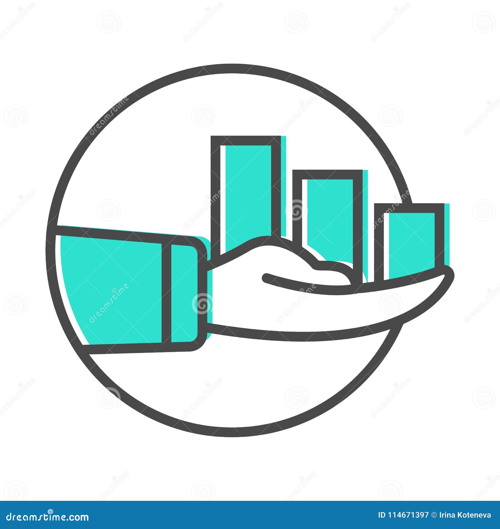Data Stream Icon with Chart in Human Hand Sign Stock Illustration ...