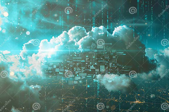 Data Streams Merging in the Cloud Stock Illustration - Illustration of reflection, night: 332900058
