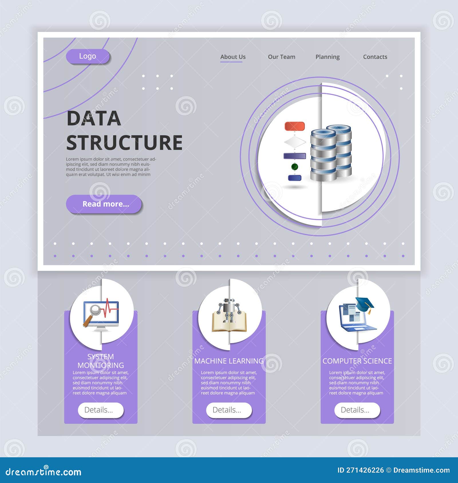 Data Structure Flat Landing Page Website Template. System Monitoring ...