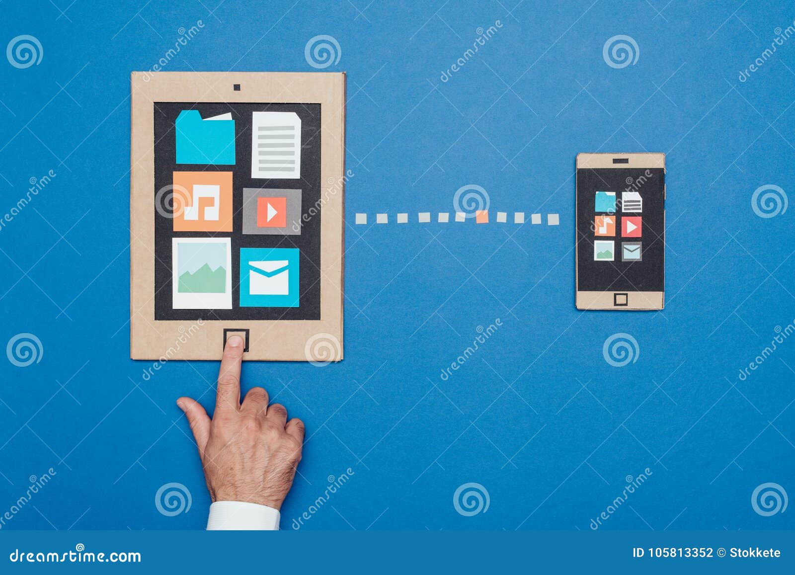 Data Sync on Cardboard Devices Stock Photo - Image of data, processing ...