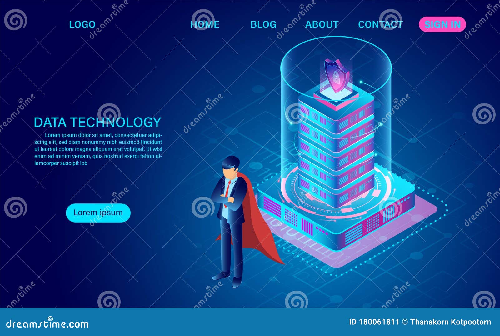 Data Technology and Big Data Processing Protecting Data Security Concept Stock Vector ...