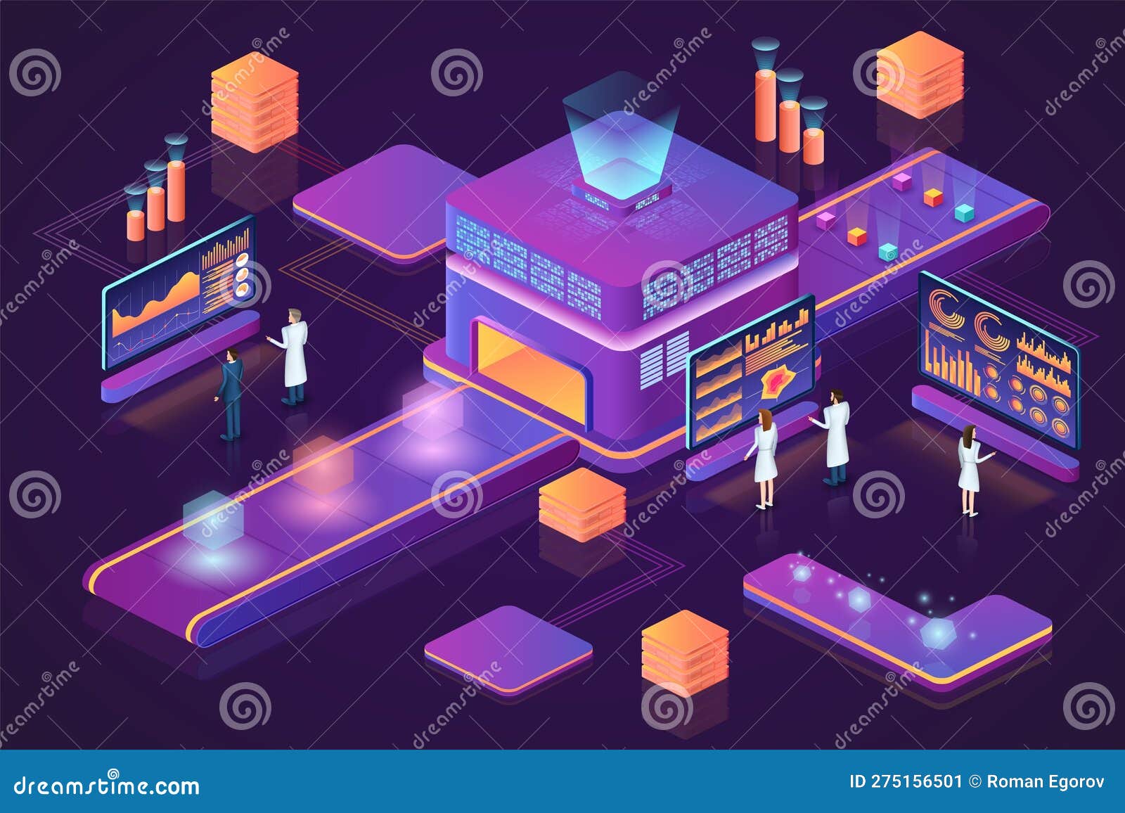Data Technology. Isometric 3D People. Business Infographic. Work ...