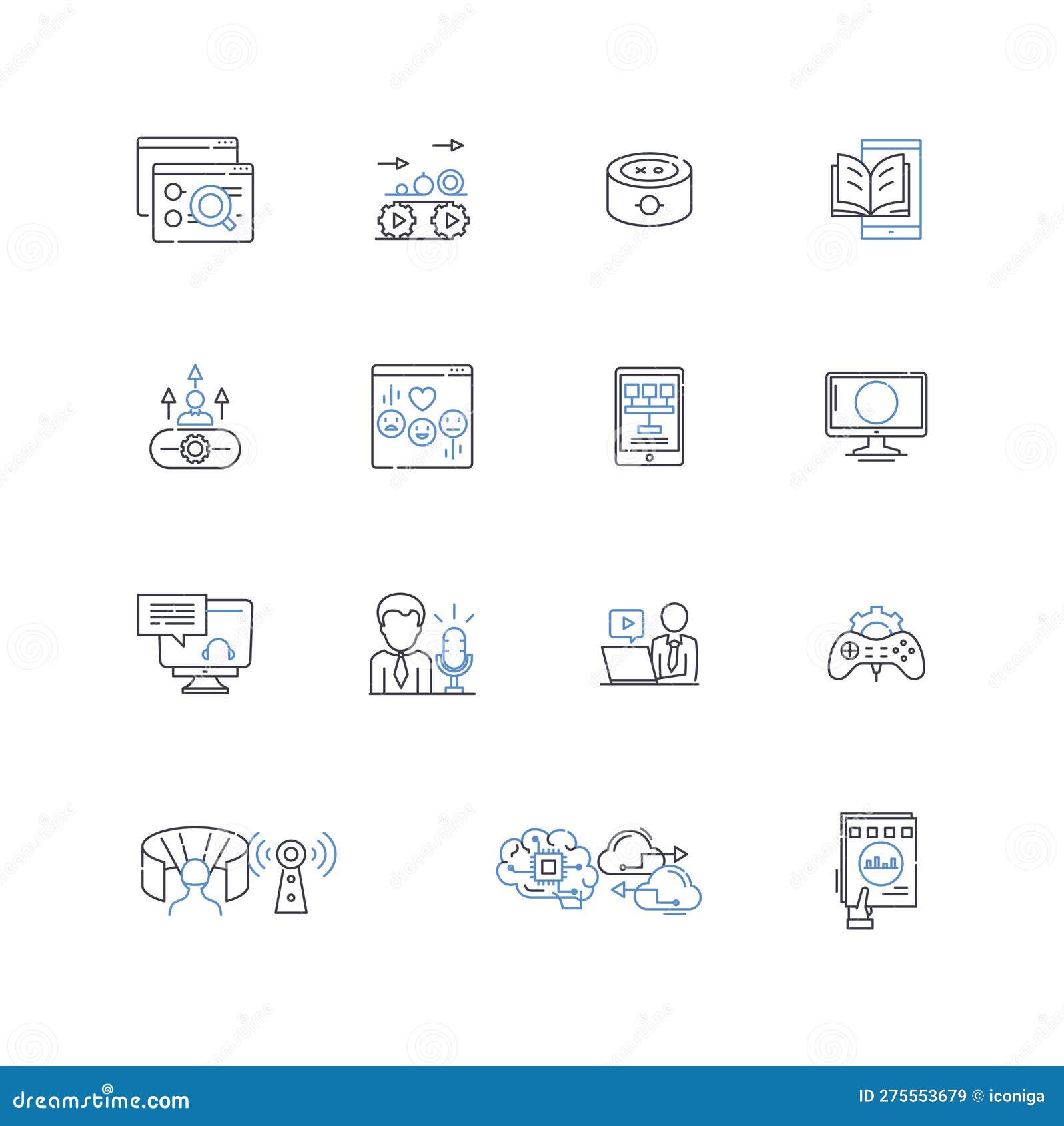 Data Technology Line Icons Collection Analytics Big Data Cloud Computation Cybersecurity