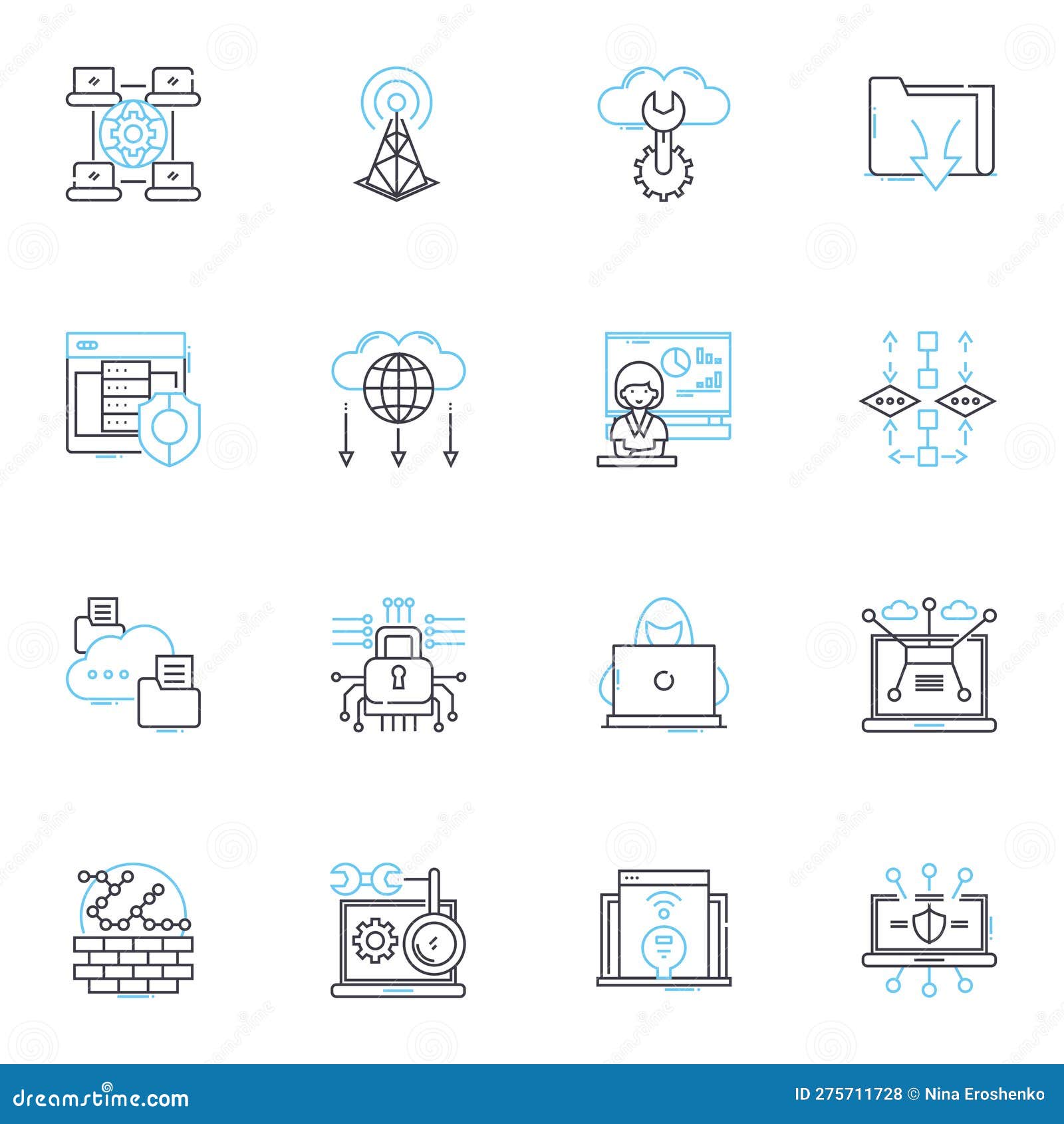Data Technology Linear Icons Set. Analytics, Warehousing, Integration ...