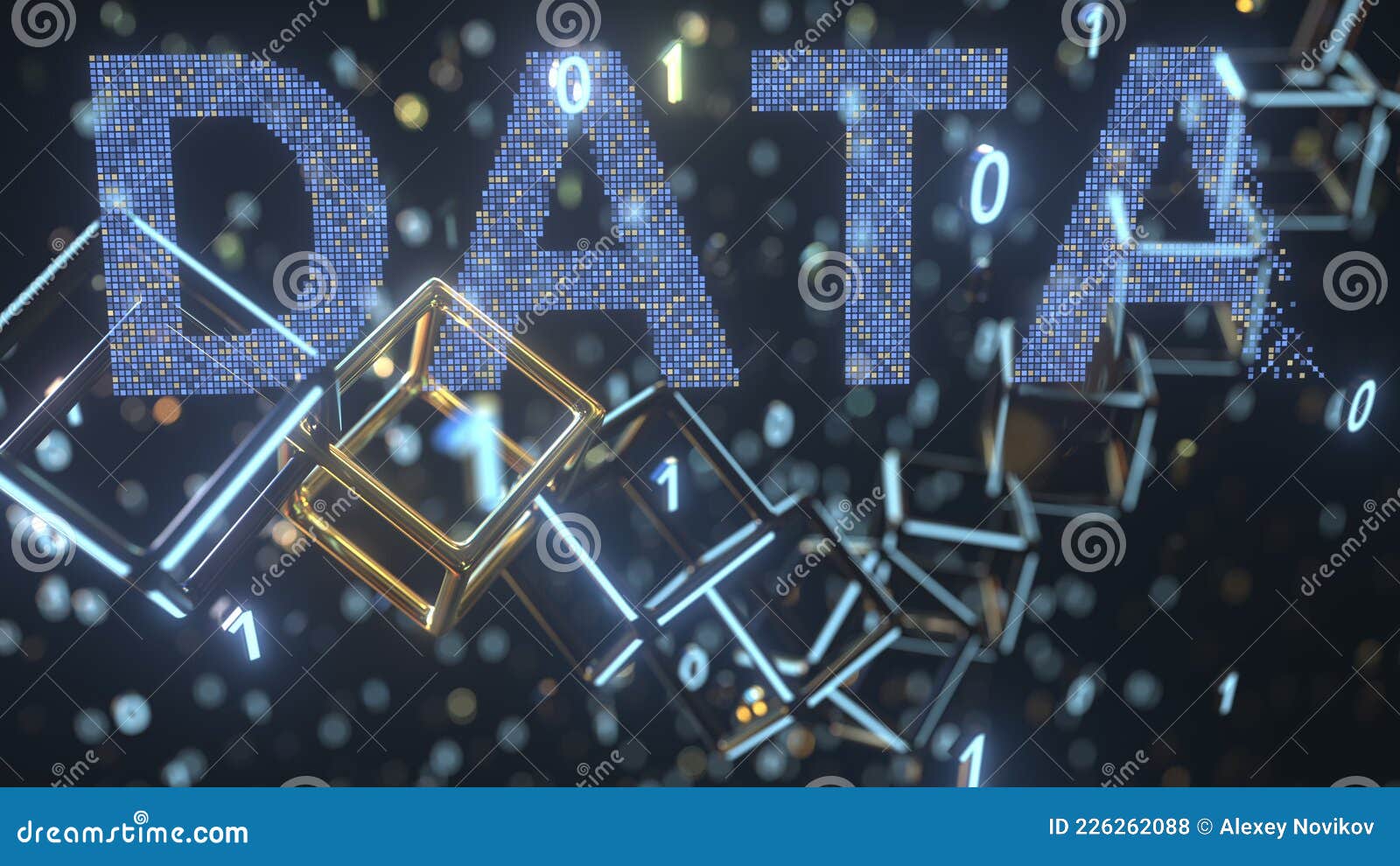 DATA Text and Cubic Chain with Binary Numbers. Blockchain Concept, 3D Rendering Stock ...