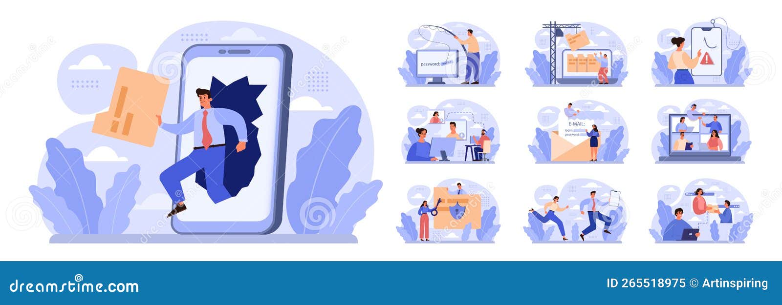 Data Theft Concept Set. Cyber Attack, Hacker Stealing Personal Data ...