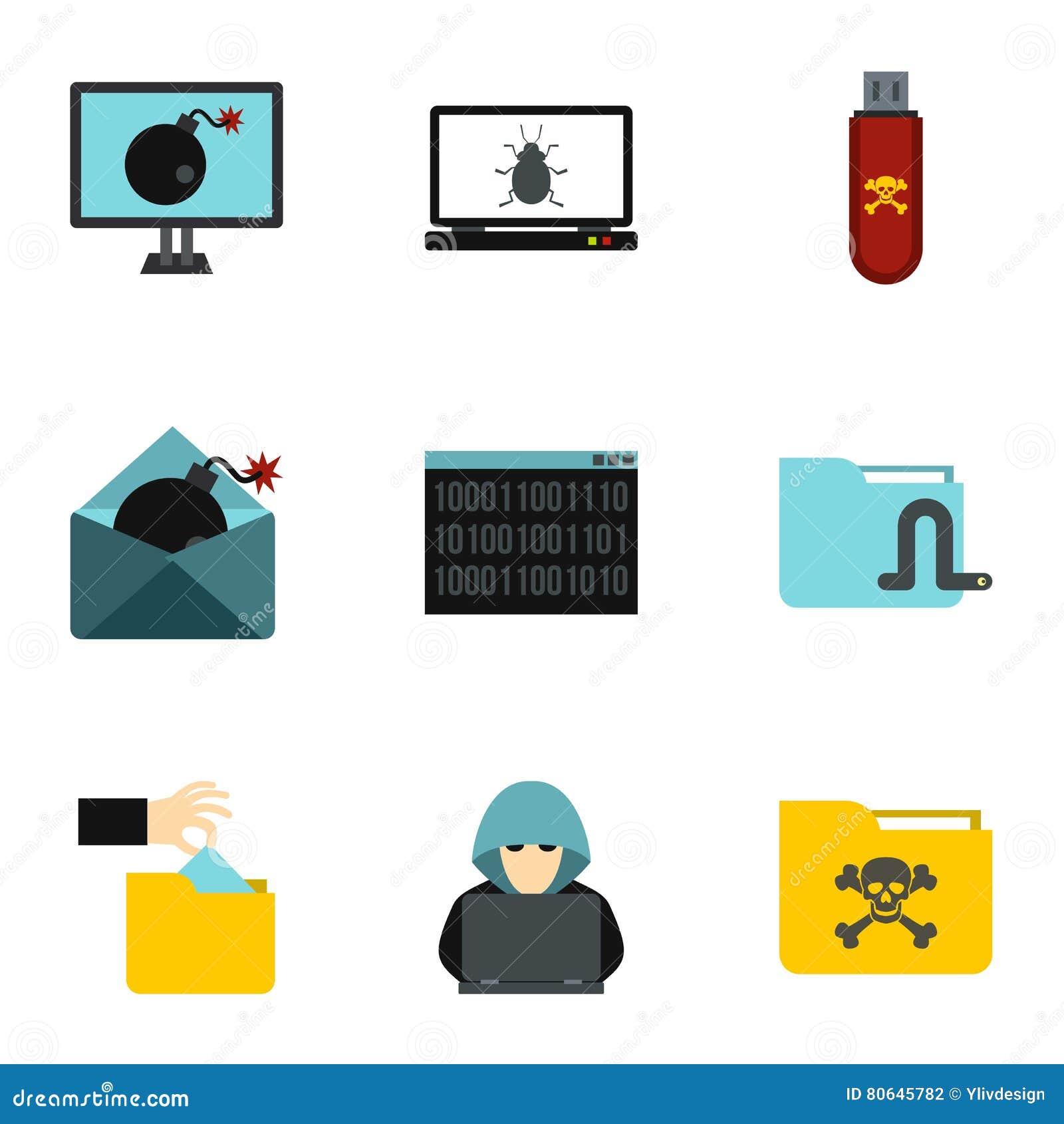 Data Theft Icons Set, Flat Style Stock Vector - Illustration of data ...