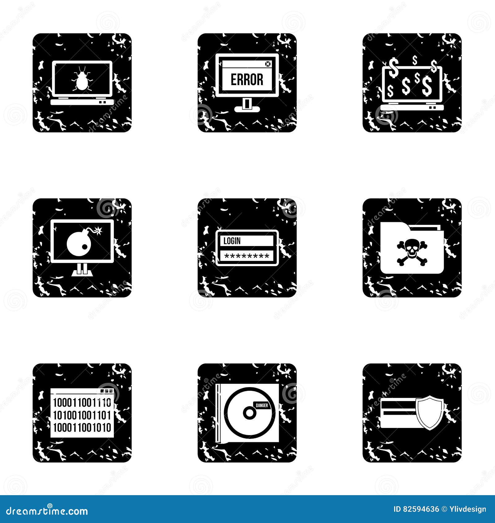Data Theft Icons Set, Grunge Style Stock Vector - Illustration of ...