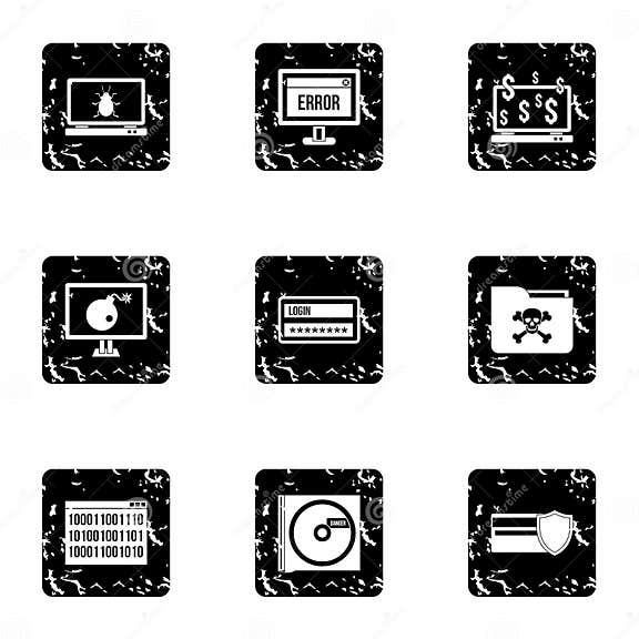 Data Theft Icons Set, Grunge Style Stock Vector - Illustration of ...