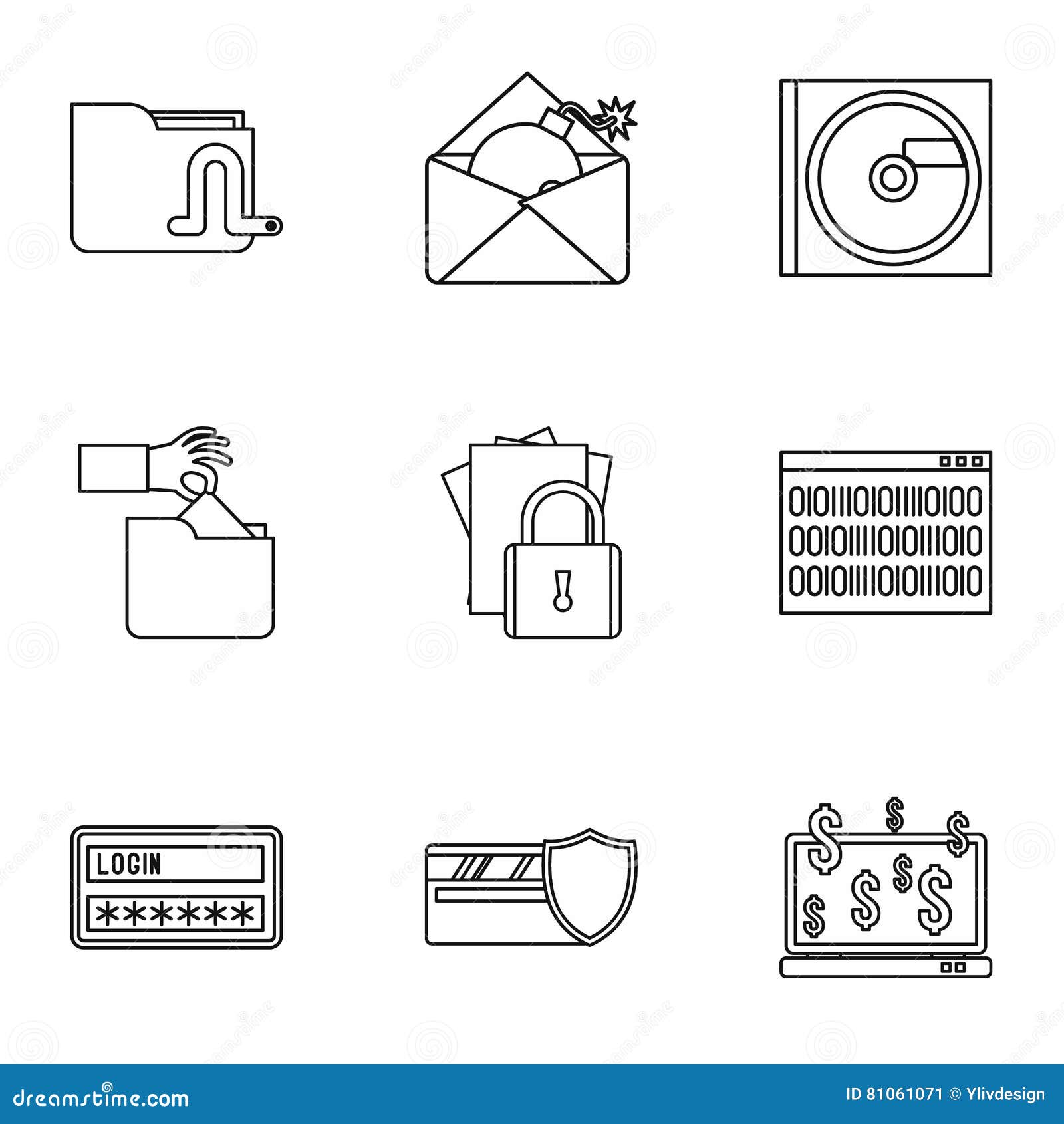 Data Theft Icons Set, Grunge Style Vector Illustration | CartoonDealer ...