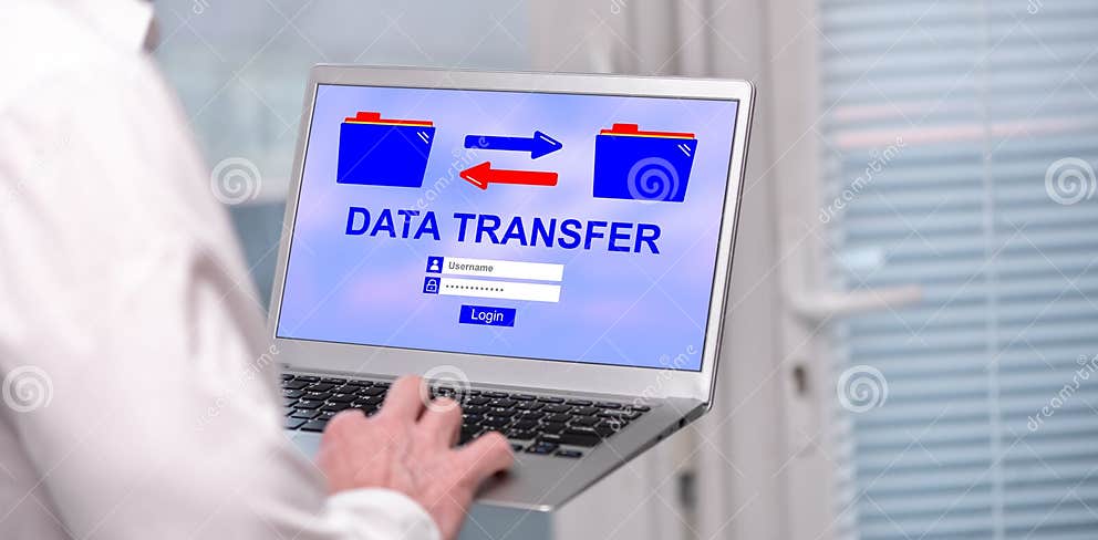 Data Transfer Concept on a Laptop Screen Stock Photo - Image of concept ...