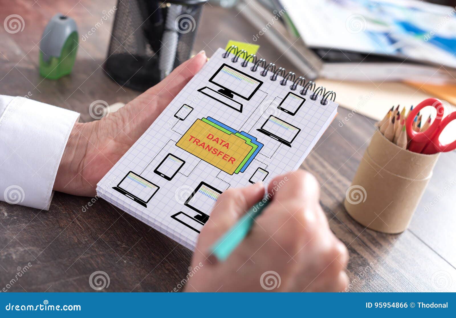 Data Transfer Concept on a Notepad Stock Photo - Image of export ...
