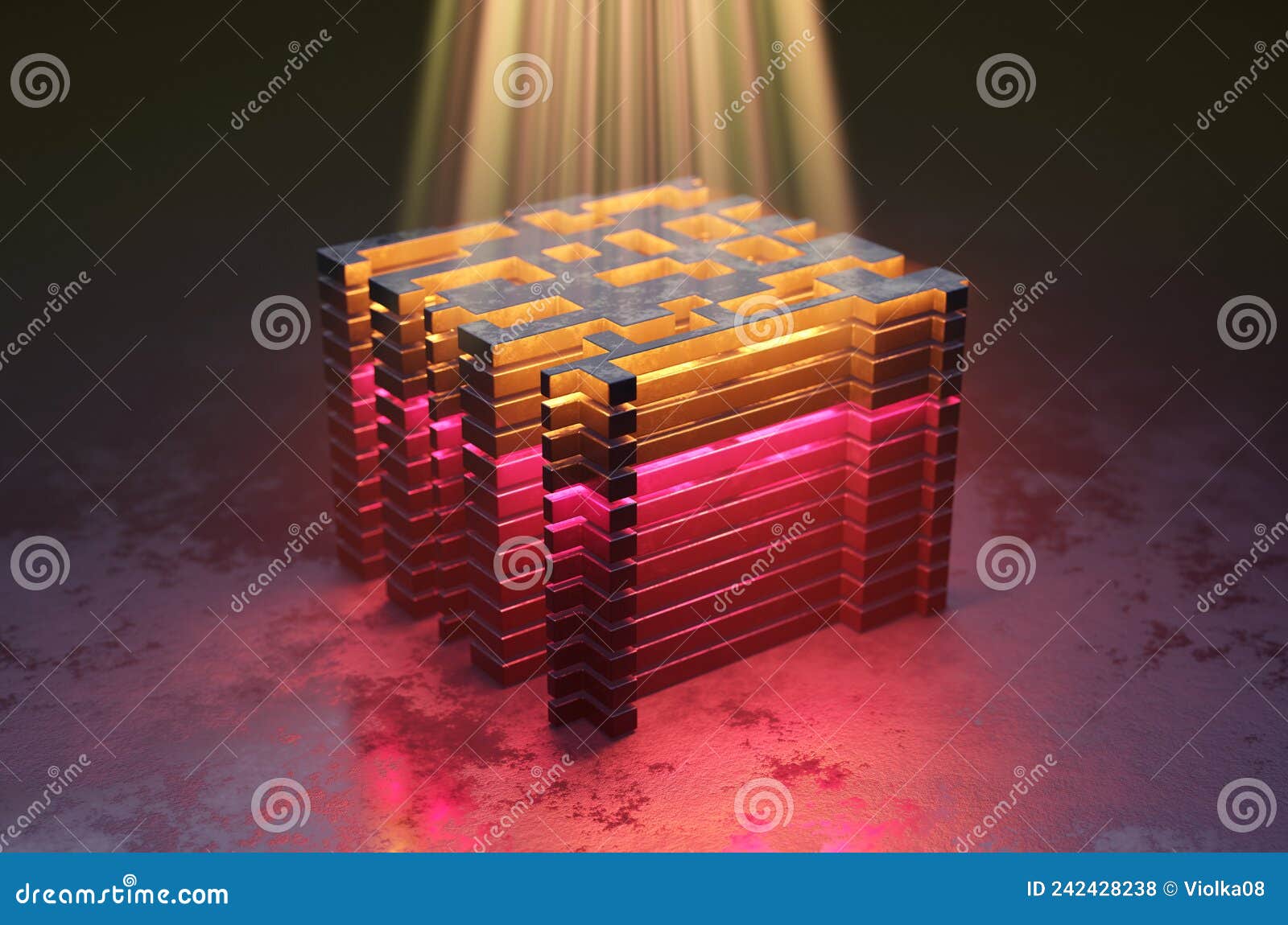 Data Transfer from Crypto Blockchain. Abstract Glowing 3D Render Cube ...