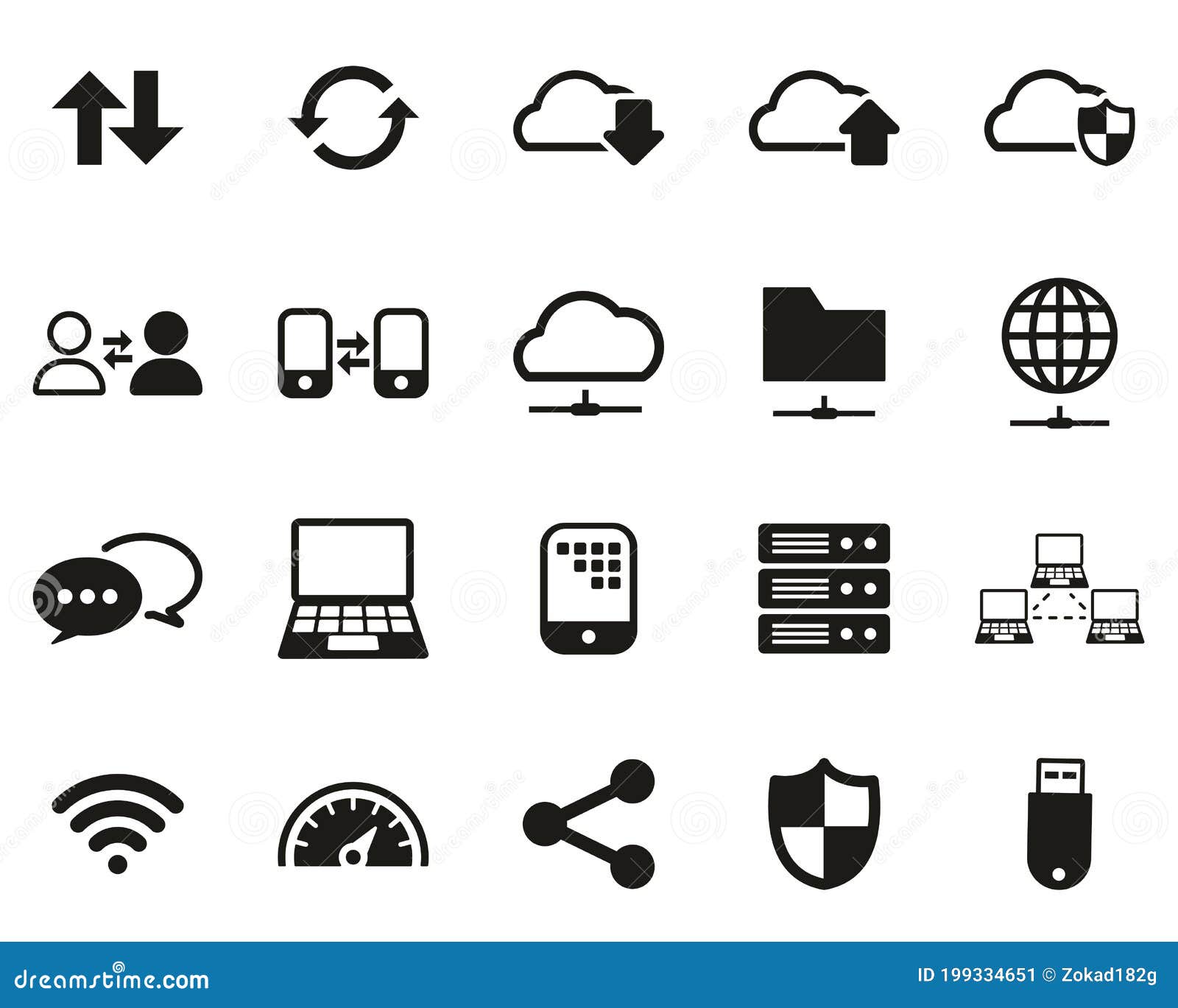 Data Transfer Icons Black & White Set Big Stock Vector - Illustration ...