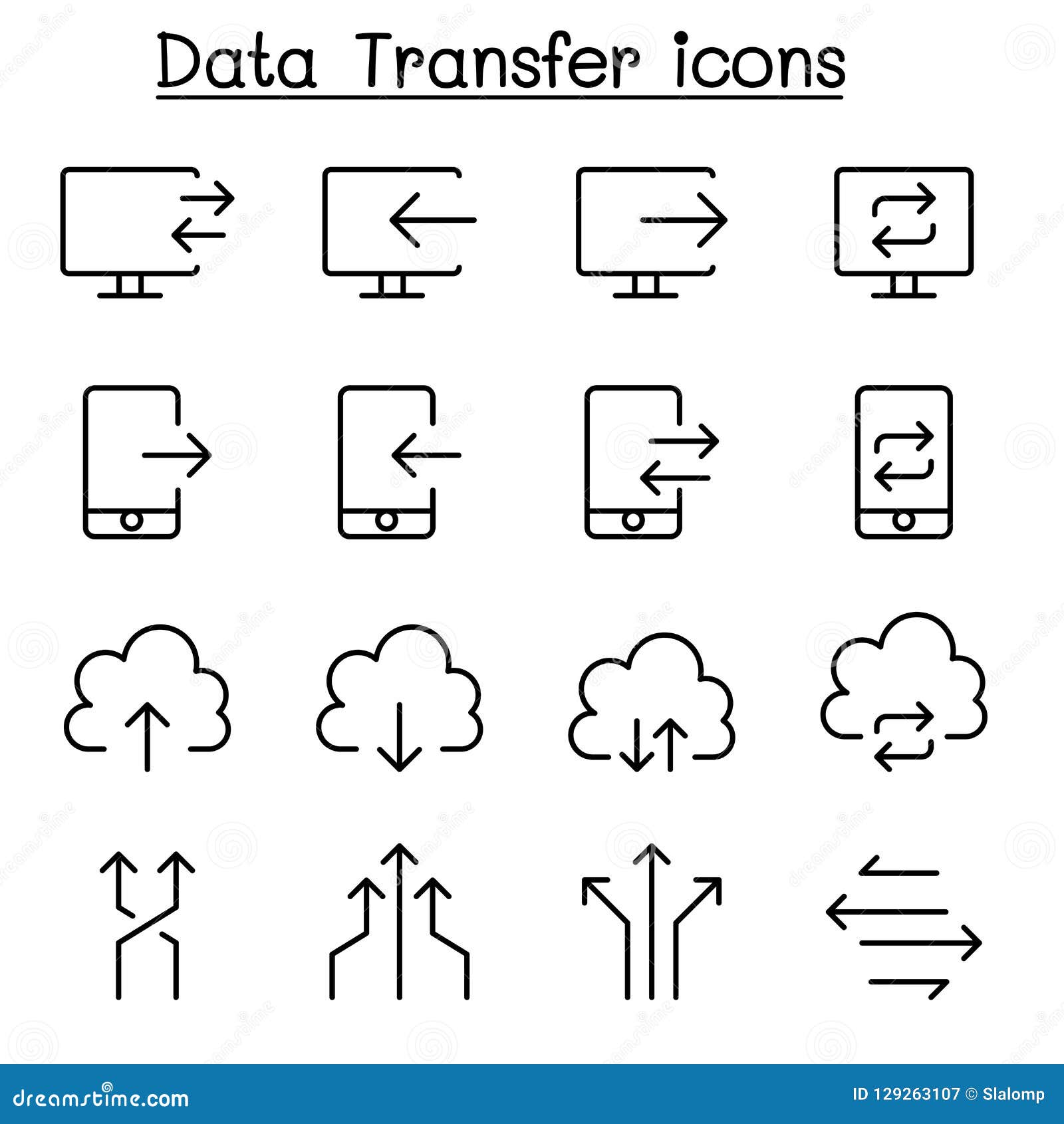 Data Transfer, Internet, Network Connection Icon Set in Thin Lin Stock ...