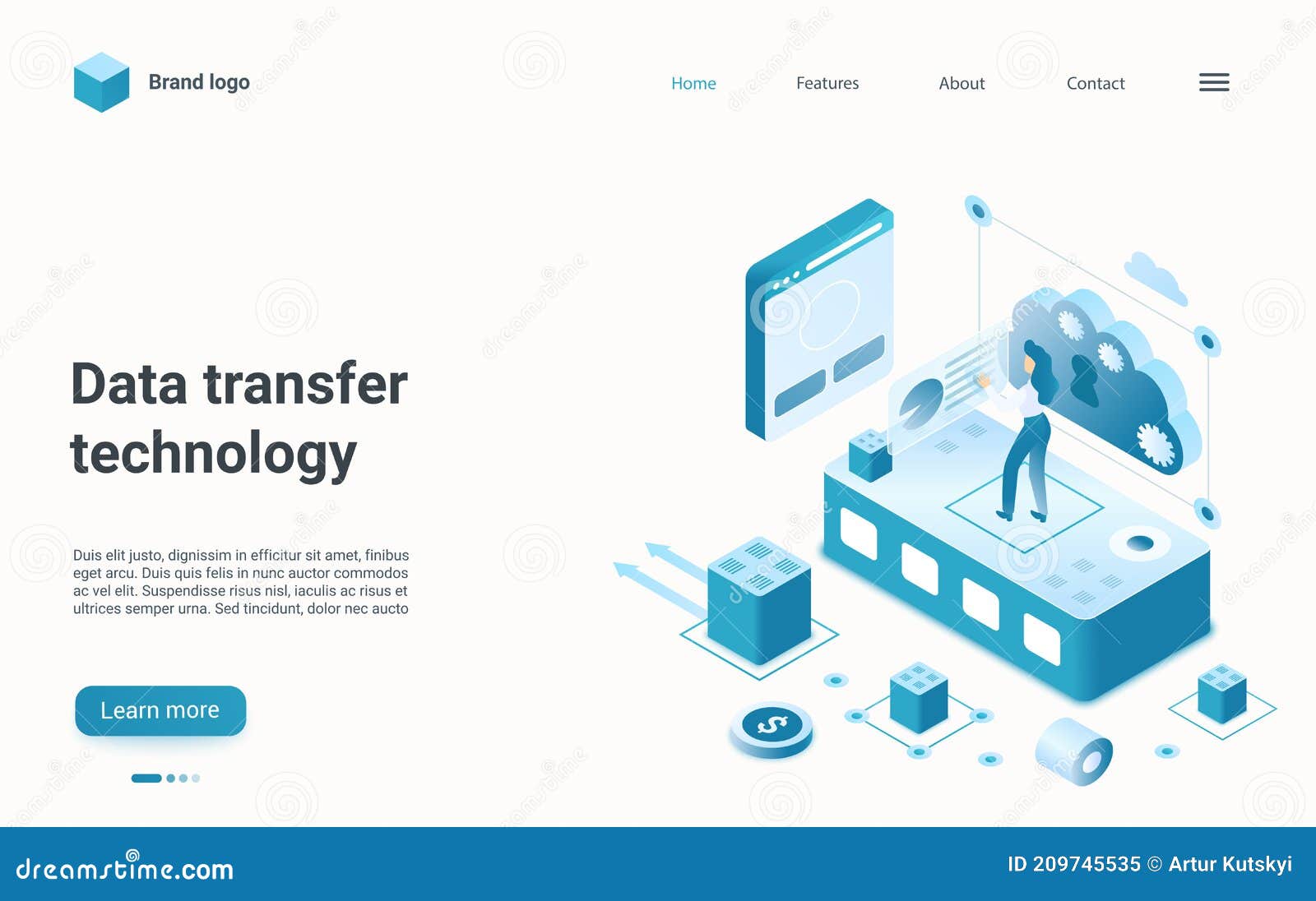 Data Transfer, Management Internet Technology Isometric Landing Page ...