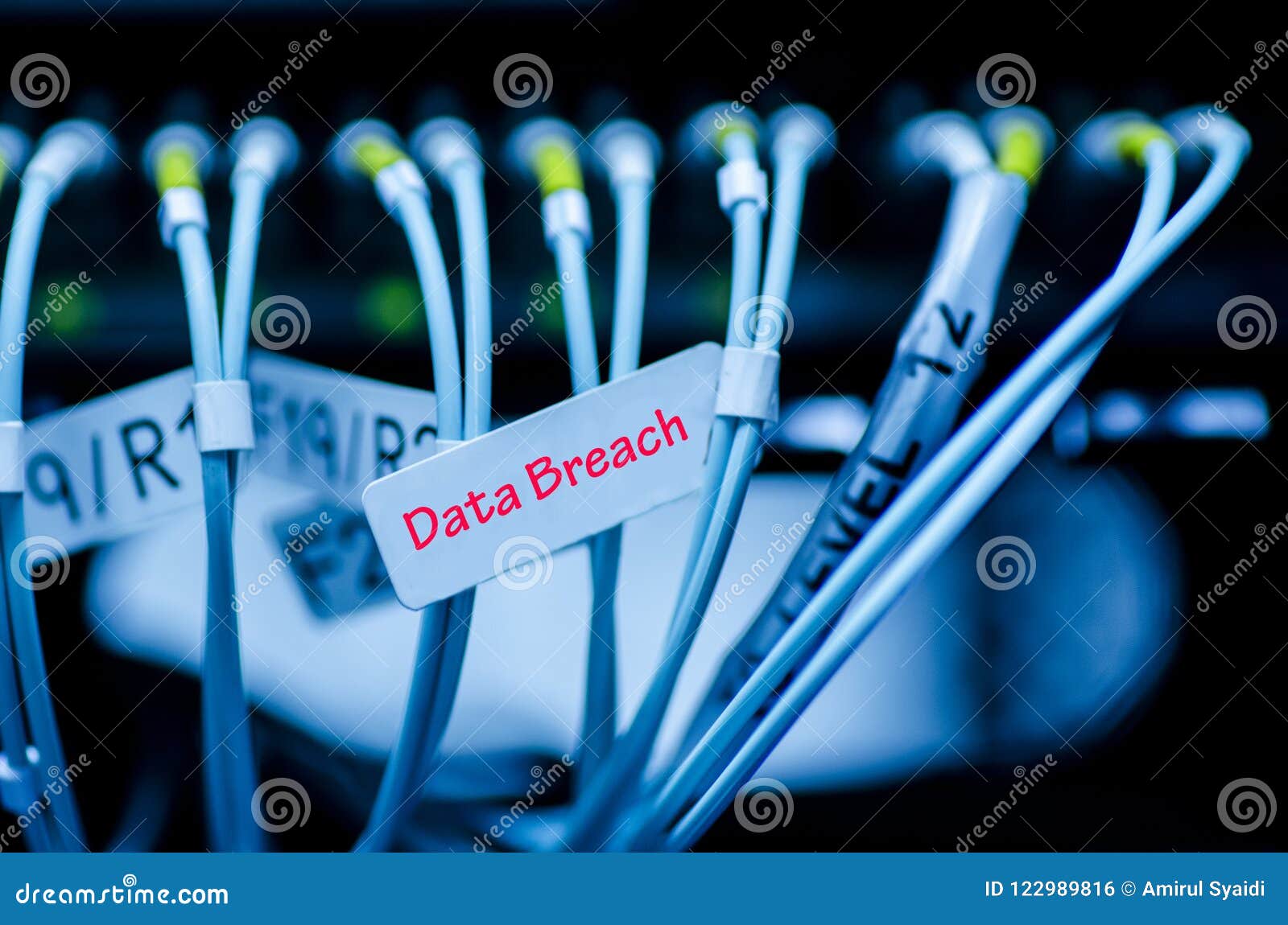 Data Transfer by Optical Fibre on Core Network Switch Tagging Wi Stock ...