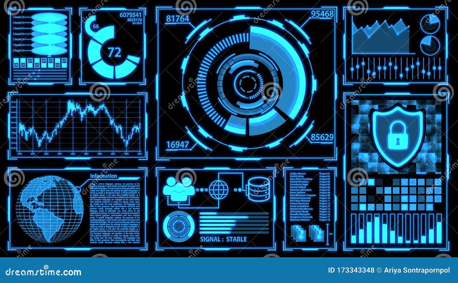 Data Transfer, Transmission and Digital Transformation Screen HUD with ...