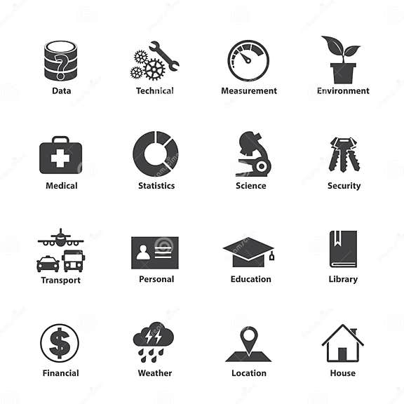 Data Type Icon Set, Different Kinds of Data Stock Vector - Illustration ...