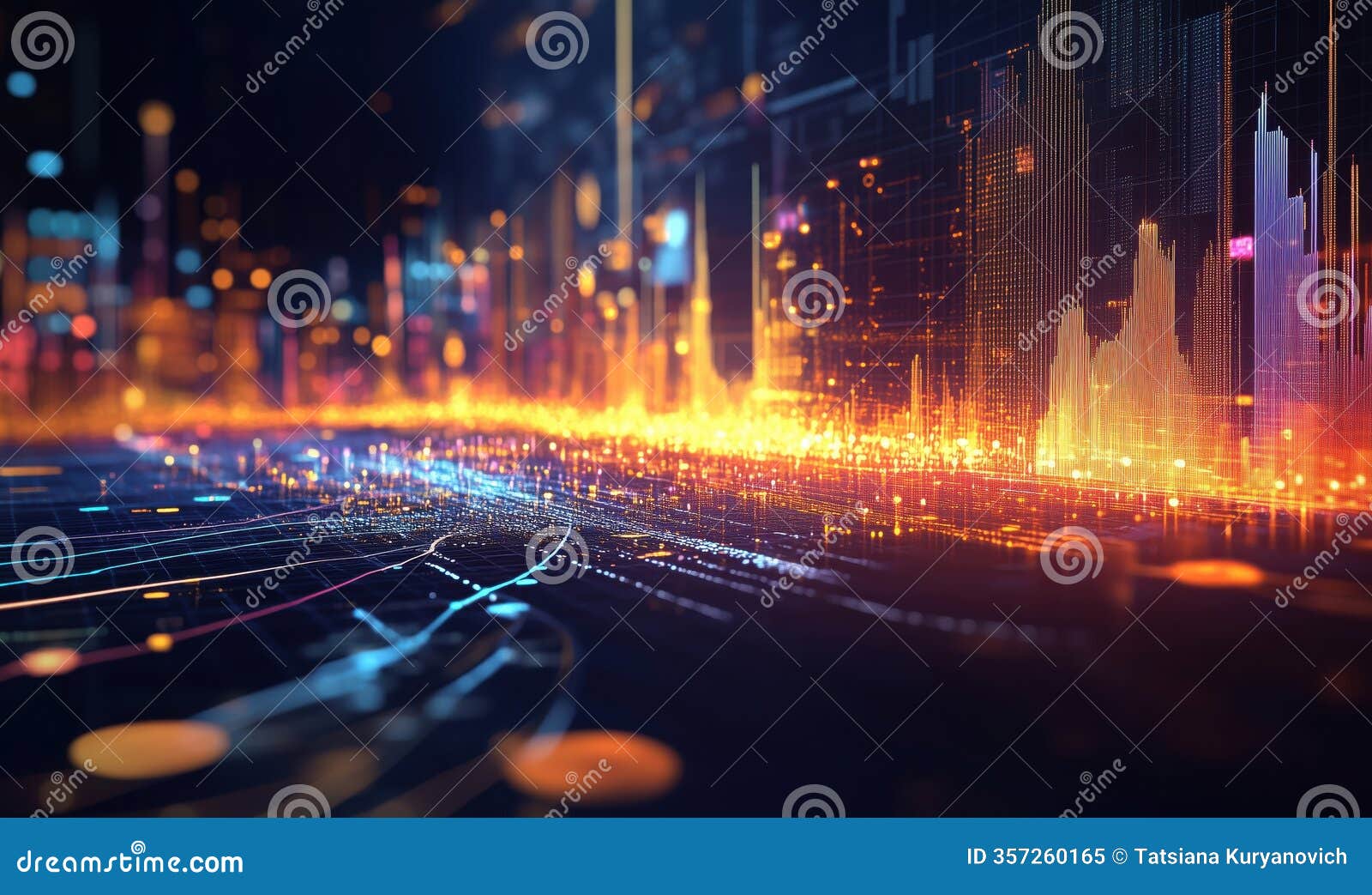 Data Visualization, Abstract Digital Landscape with Glowing Lines and ...