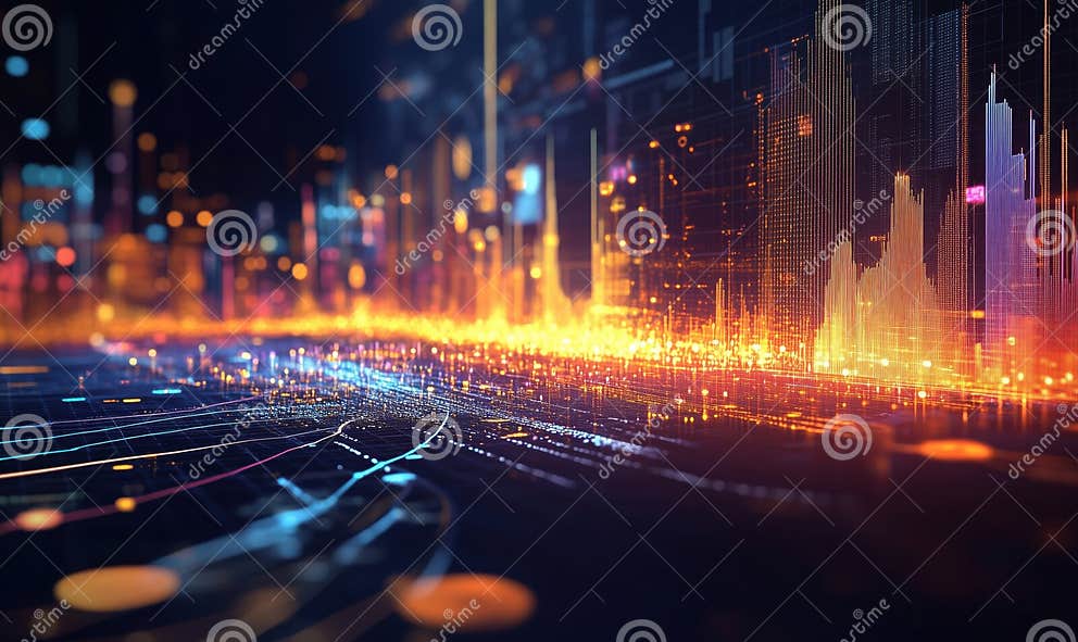 Data Visualization, Abstract Digital Landscape with Glowing Lines and ...