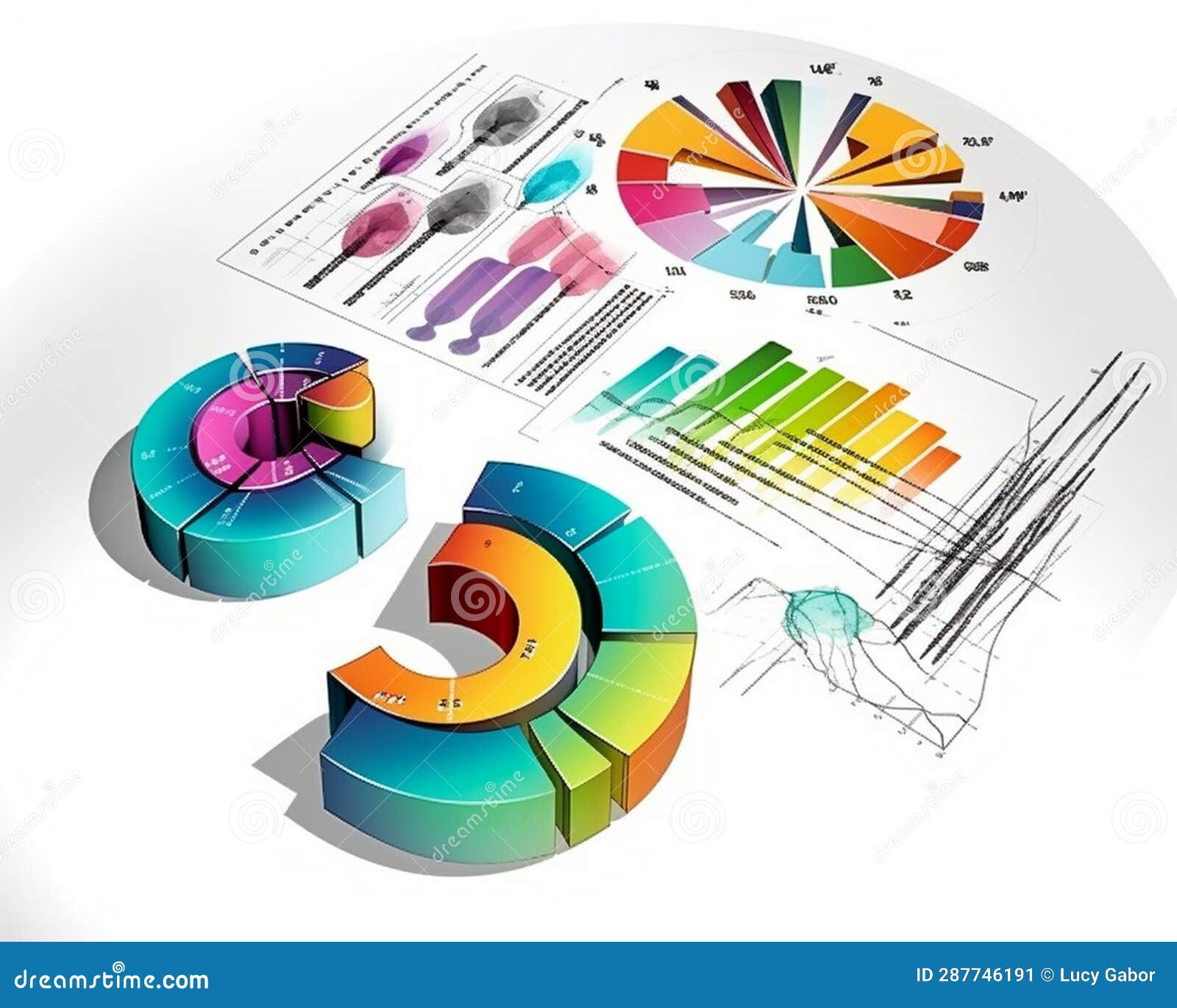Data Visualization Chart Diagram, Colorful Illustration with White ... Data Visualization Chart Diagram, Colorful Illustration with White ...