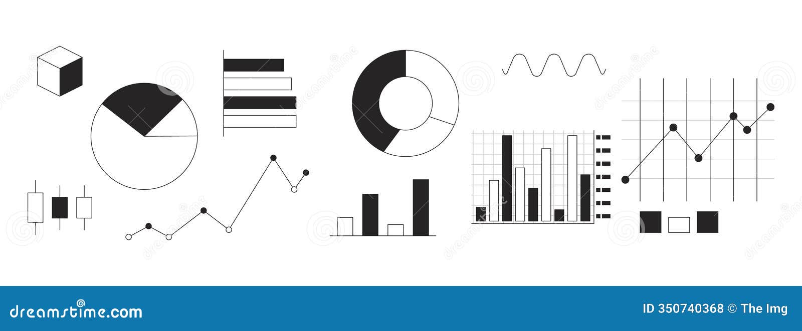Data Visualization Charts Black and White 2D Line Objects Set Stock ...
