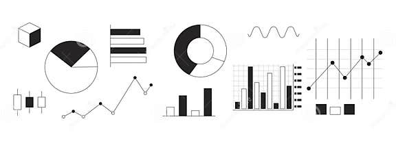 Data Visualization Charts Black and White 2D Line Objects Set Stock ...