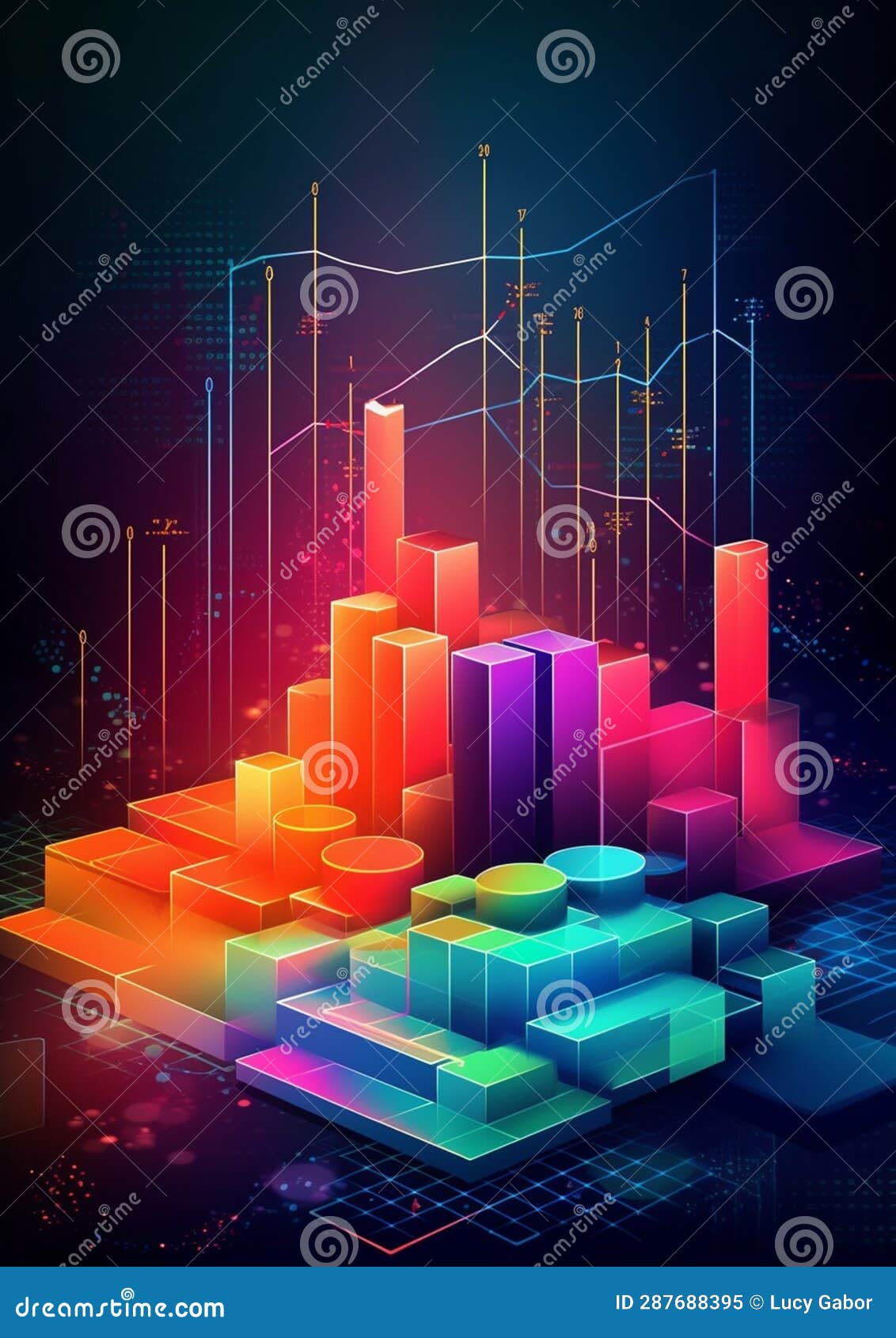 Data Visualization Charts Diagrams, Vibrantly Illustration with Spectacular Background Stock ...