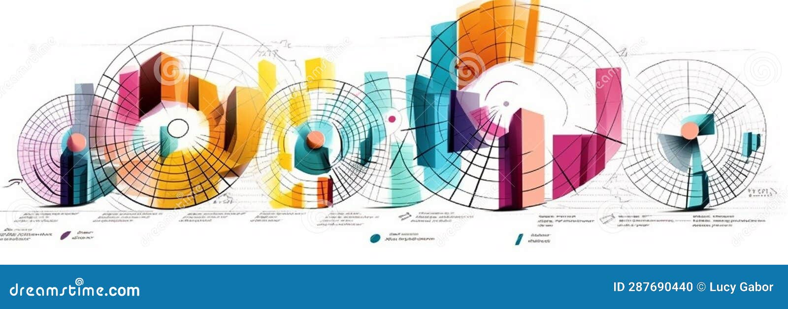 Data Visualization Charts Diagrams, Vibrantly Illustration with White ...
