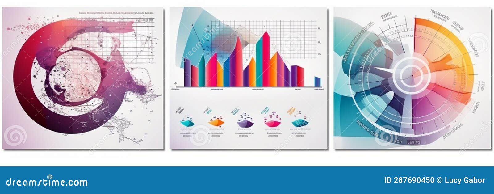 Data Visualization Charts Diagrams, Vibrantly Illustration with White ...