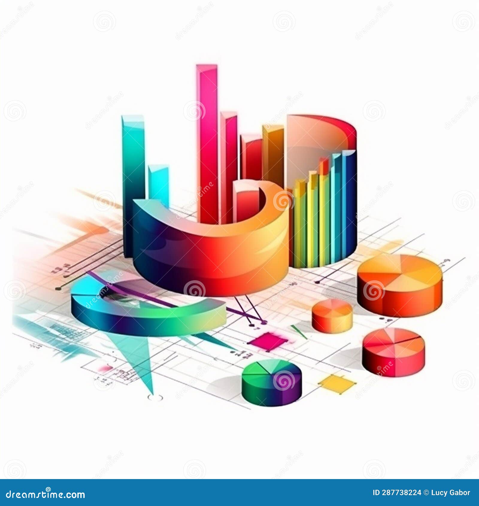 Data Visualization Charts Diagrams, Vibrantly Illustration with White ...