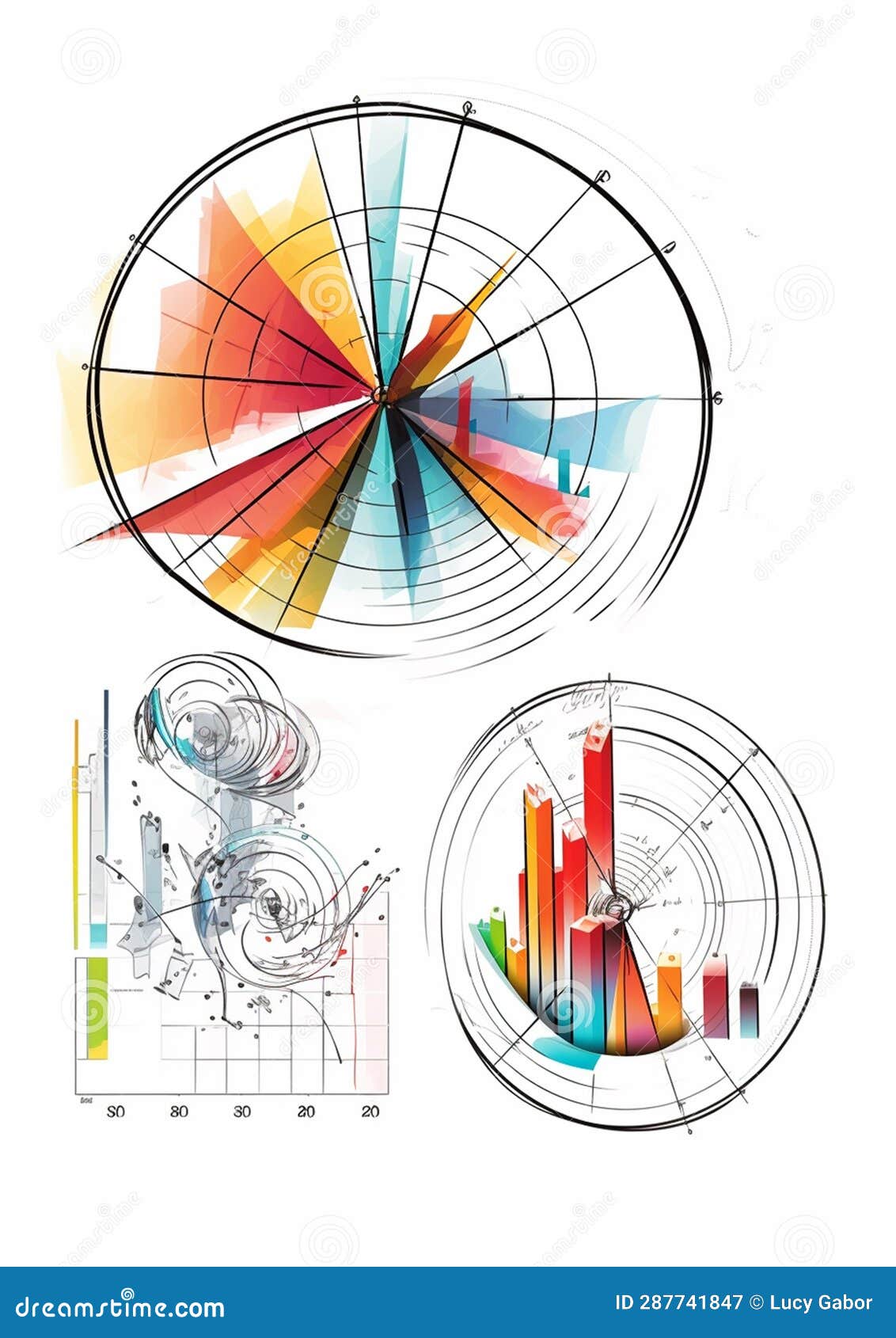 Data Visualization Charts Diagrams, Vibrantly Illustration with White ...