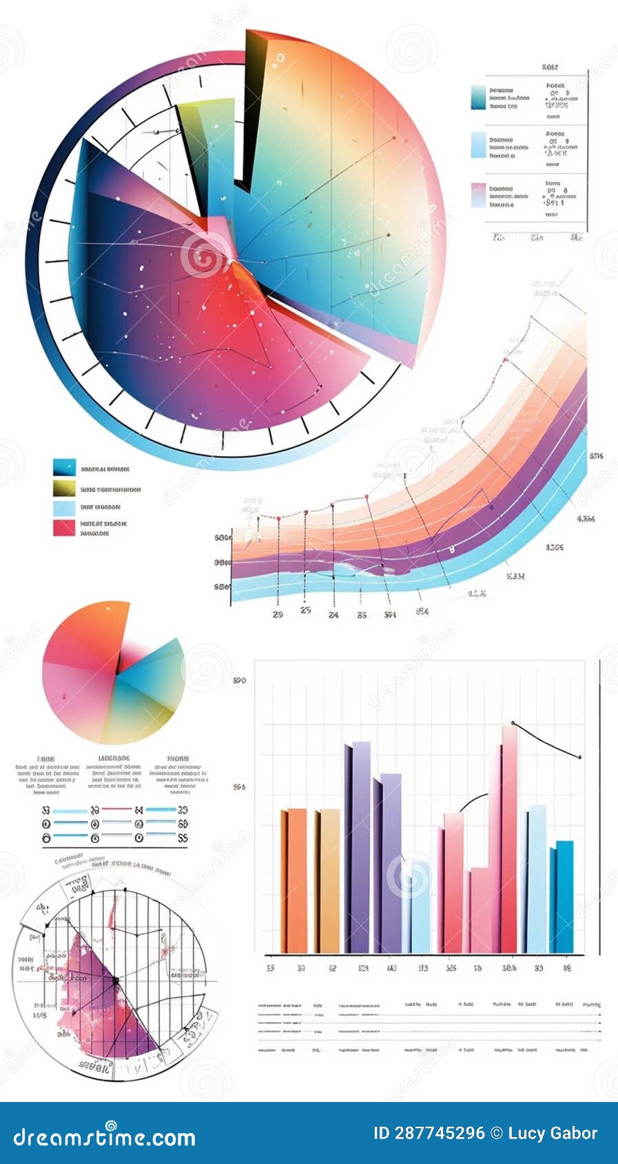 Data Visualization Charts Diagrams, Vibrantly Illustration with White ...