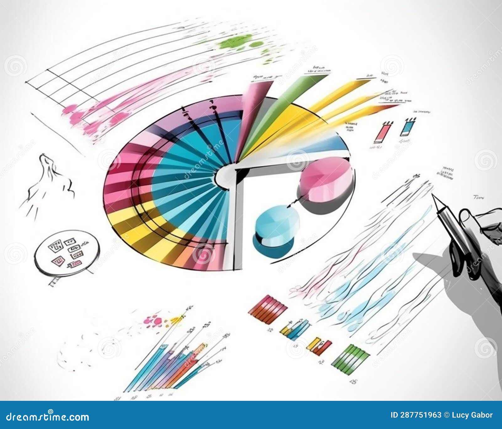 Data Visualization Charts Diagrams, Vibrantly Illustration with White ...
