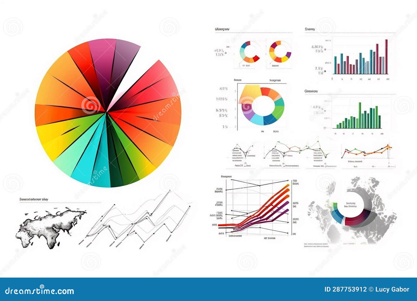 Data Visualization Charts Diagrams, Vibrantly Illustration with White ...