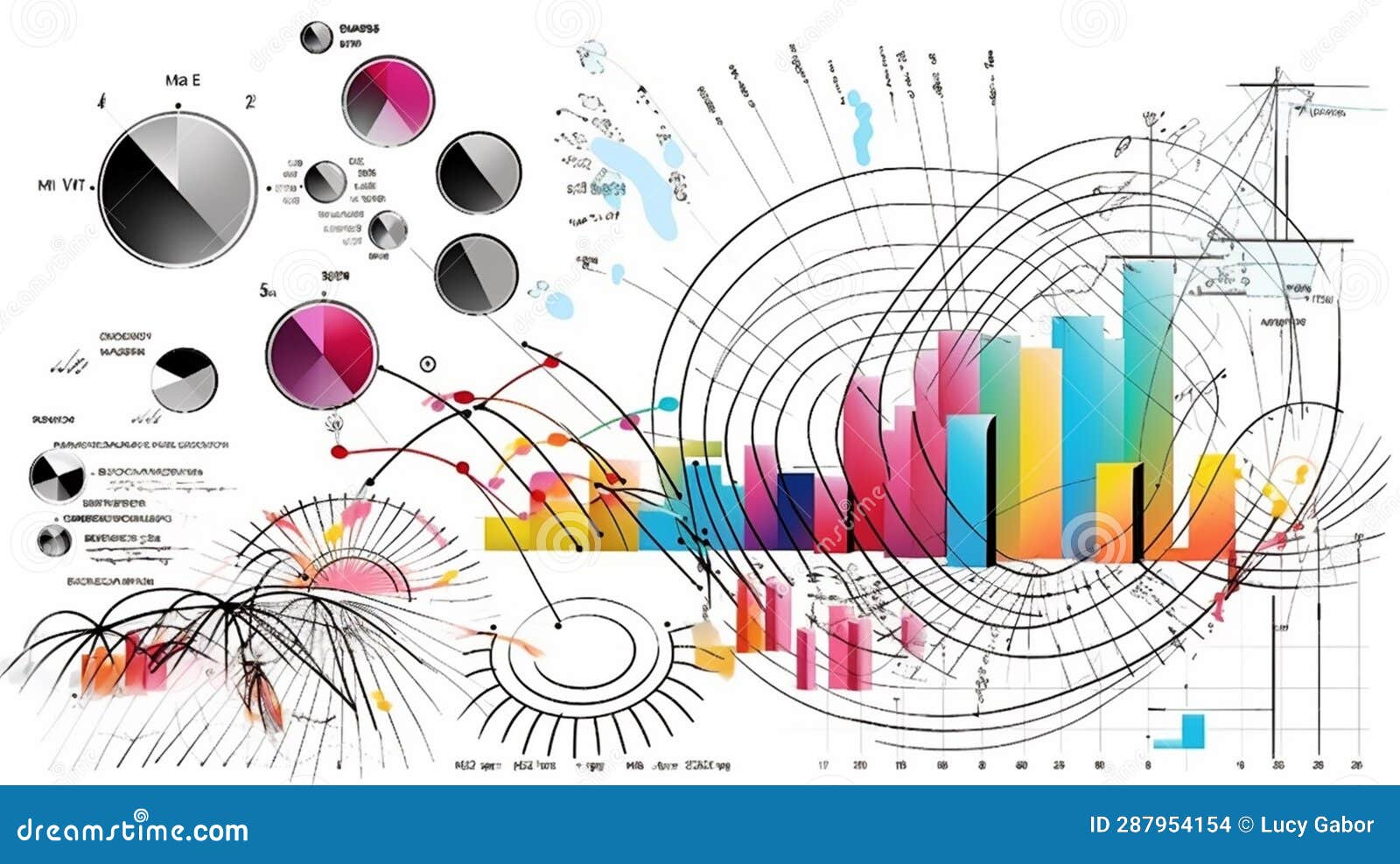 Data Visualization Charts Diagrams, Vibrantly Illustration with White ...
